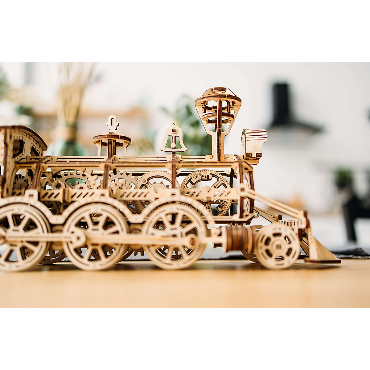 Wood Trick Wooden Toy Train Set with Railway - 34x7″ - Locomotive Train Toy Mechanical Model Kit - 3D Wooden Puzzles for Adults and Kids to Build - Engineering DIY Wooden Models for Adults to Build