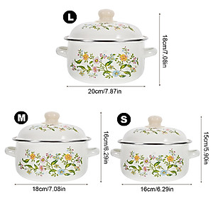 Luxshiny 3pcs Set Enamel Pot Enamelware Pot Double Ear Soup Pot Enamel Casserole Small Pots for Cooking Enamel Cooking Pot Noodles Pot Stockpots for Cooking Stock Pot Food Vintage