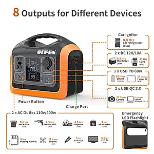 OUPES 600W Portable Power Station, 595Wh LiFePO4 Battery Backup w/ 2 600W (1000W Surge) AC Outlets, Solar Generator Ideal for Outdoor Camping/RVs/Home Use