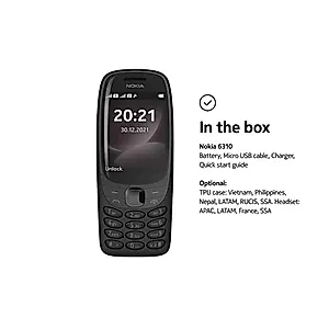 Nokia 6310 (2021) Dual-SIM 8MB ROM + 16MB RAM (GSM Only | No CDMA) Factory Unlocked 2G GSM Cell-Phone (Black) - International Version