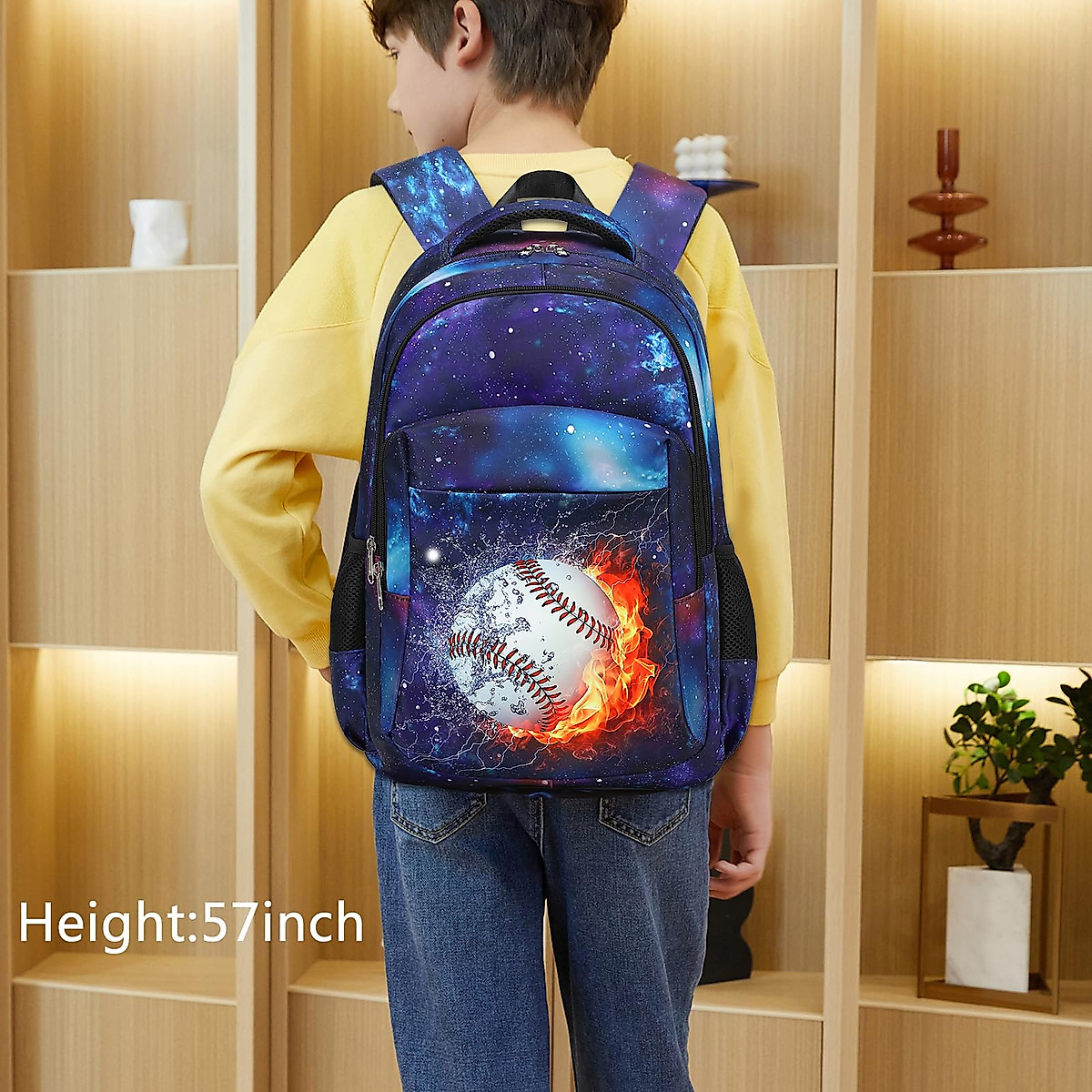 LEDAOU School Backpack Teen Boys Kids Bookbag Daypack School Bag (Baseball)