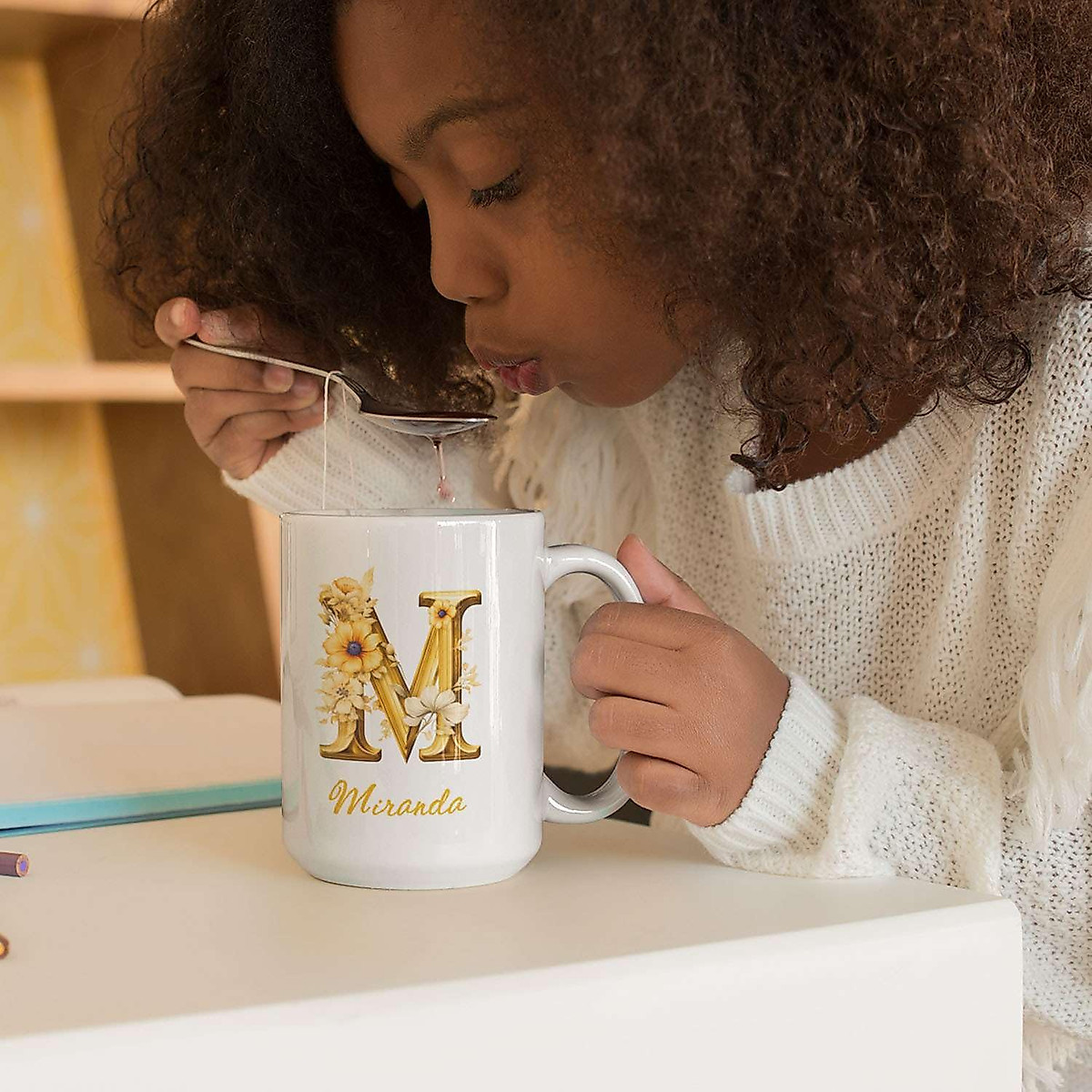 Personalized Floral Initial Letter M Name Ceramic Cups - Customized Name White Tea Mugs Presents - Floral Letter M Alphabet Coffee Mugs - Monogram Wedding Gifts For Bride And Groom