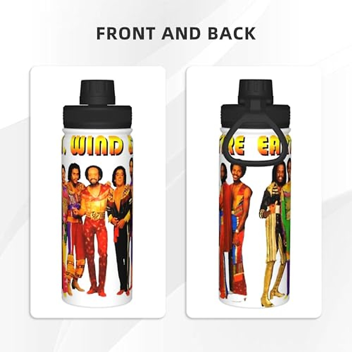 HIKTIEK Earth Wind Musics Fire Stainless Steel Insulated Tumbler Sports Water Bottle Hot and Cold Travel Cup 18oz