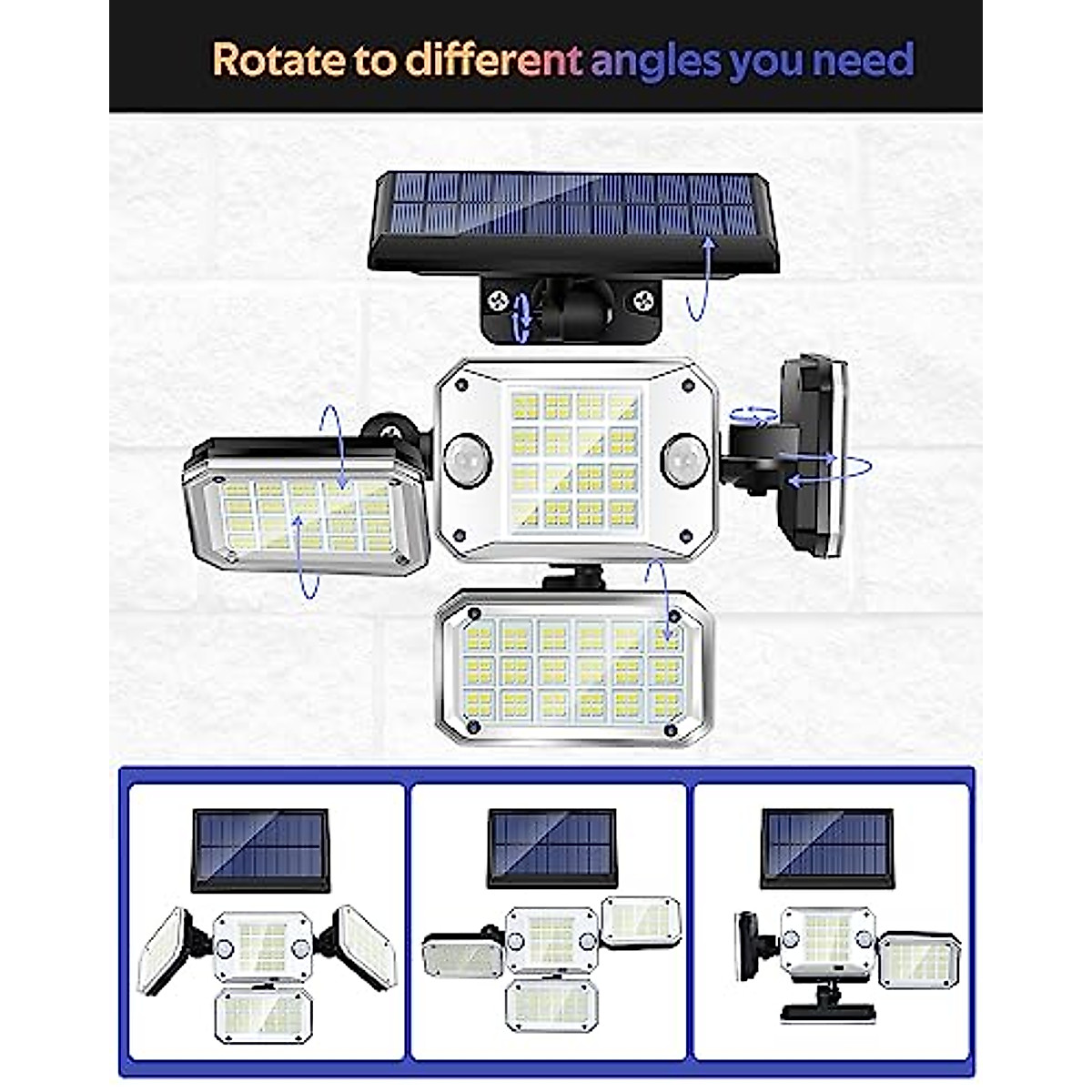 UTEBIT Solar Motion Sensor Flood Light, 4 Heads LED Security Lights, IP65 Waterproof Outdoor Wall Light, 3000LM Snowflake Lights, USB Chargeable 3 Modes Garden Yard Solar Lights for Outside