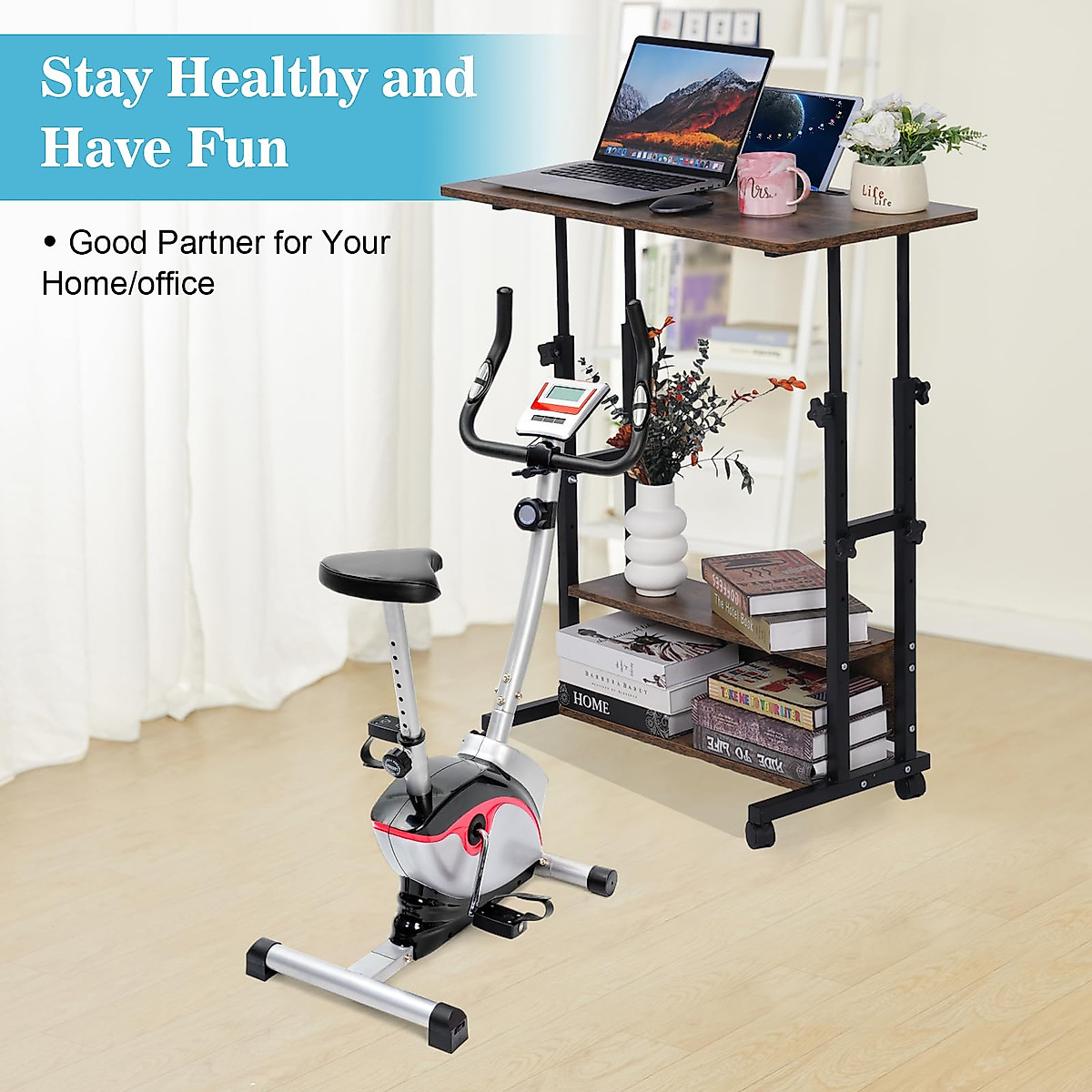 Small Standing Desk Adjustable Height, Mobile Stand Up Desk with Wheels, 32 Inch Portable Rolling Desk Small Computer Desk, Portable Laptop Desk Standing Table Sit Stand Home Office Desks Rustic
