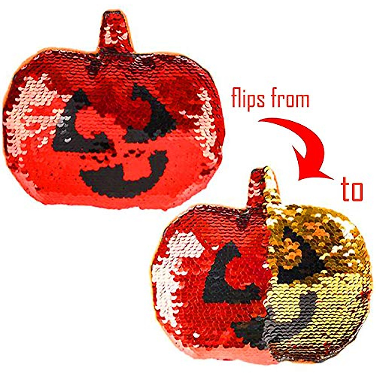 Halloween Plush Flip Sequins 5" Pumpkin Plushies (6 Pack) Fun Halloween Party Favors for Kids, Trick or Treats Non Candy Prizes, Halloween Goodie Bag Fillers by 4E's Novelty