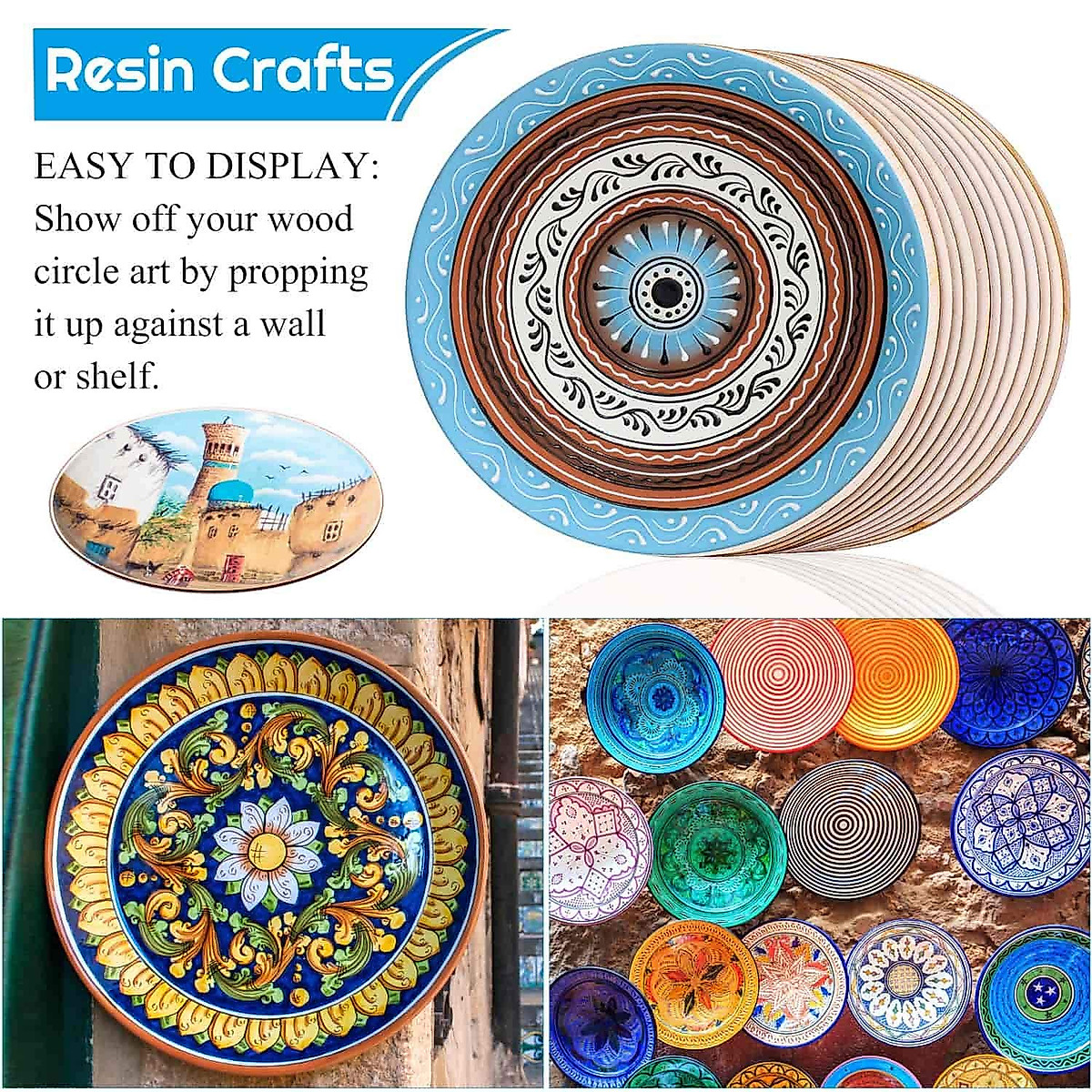 Wood Circles for Crafts, Audab 12 Pack 12 Inch Unfinished Wood Rounds Wooden Cutouts for Crafts, Door Hanger, Door Design, Wood Burning