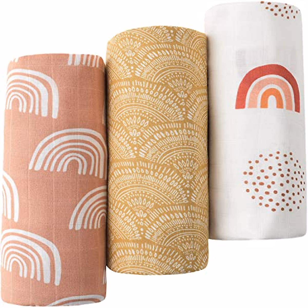 Little Jump 3 Pack Muslin Swaddle Blanket, Bamboo Cotton Muslin Baby Blankets for Girls & Boys, Baby Receiving Swaddles, Boho Rainbow Baby Essentials for Neutral (3 Pack (Rainbow 3))…