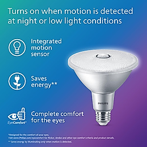 PHILIPS PAR38 Motion Sense LED Light Bulb - Flicker-Free Frosted Non-Dimmable Bulb with EyeComfort Technology - 120W Light Bulb with E26 Base - 2 Pack