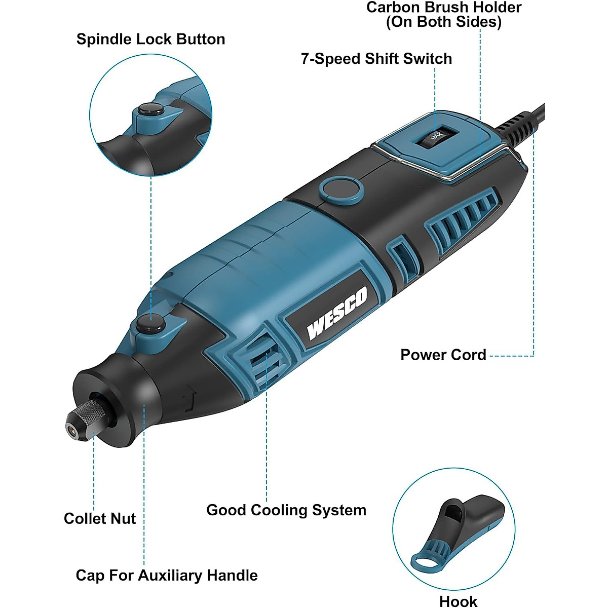 160W Rotary Tool Kit, Corded Multi-Tool with Flexible Shaft, 82 Accessories, 7 Variable Speeds 35000RPM Max for Sanding, Polishing, Drilling,Carving, Engraving, Cutting, DIY Crafts