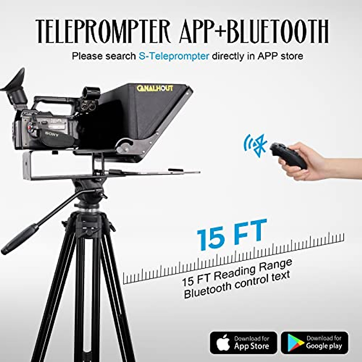 CANALHOUT 16" Universal Teleprompter with Remote Control, Fit All Tablets/iPad, Video Camera/DSLR, Pre-Assembled, 70/30 Beam Splitting Glass with Waterproof Tote, Speech and Video Creation