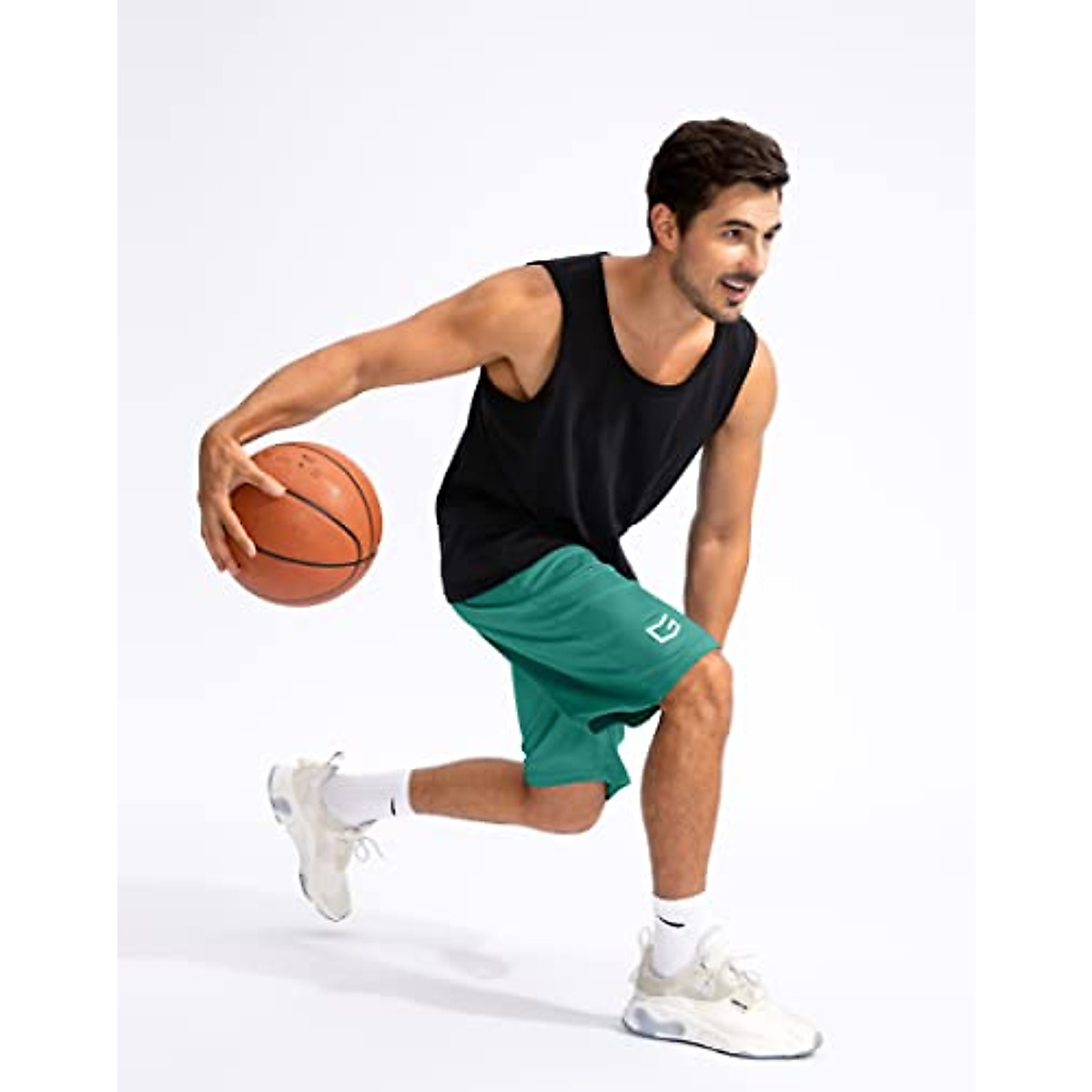 G Gradual Men's Basketball Shorts with Zipper Pockets Lightweight Quick Dry 11" Long Shorts for Men Athletic Gym(Green,L)