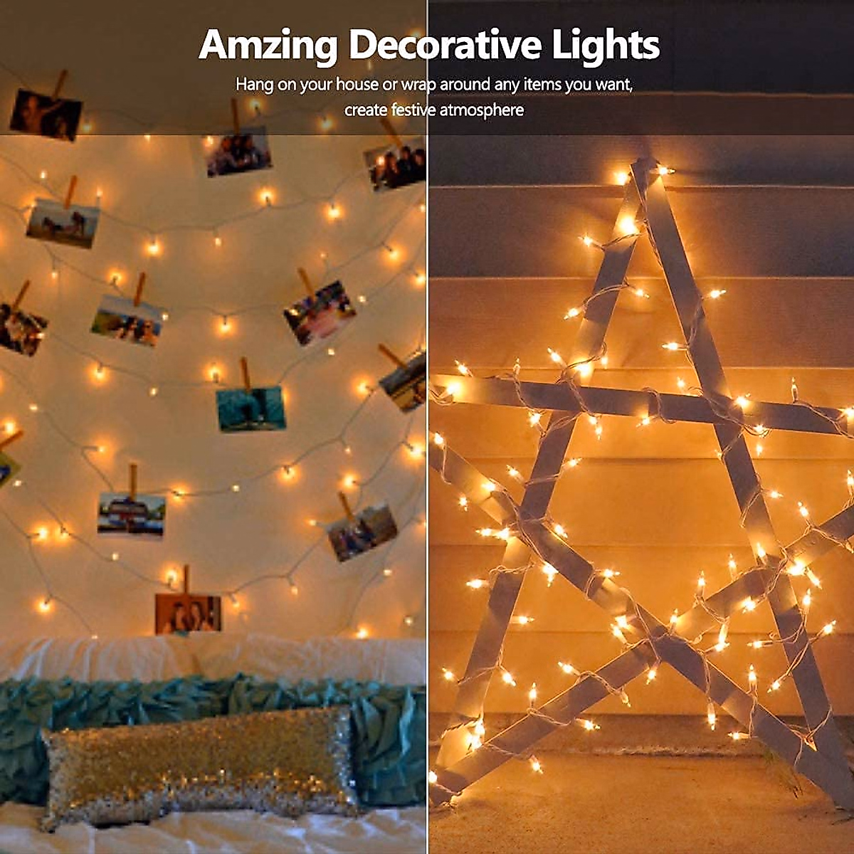 ODEETRONIC Incandescent Christmas Lights, 21.63ft 100 Count Clear Christmas Mini Lights Connectable, 120V UL Certified Indoor Warm White String Lights for Bedroom Party Patio Outside Decor, White Wire