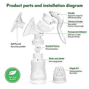 Durceler Manual Breast Pump, Silicone Hand Pump for Breastfeeding, Small Portable Manual Breast Milk Catcher, Baby Feeding Pumps & Accessories, White, Mothers Day Gifts, Travel Portable Breast Pump