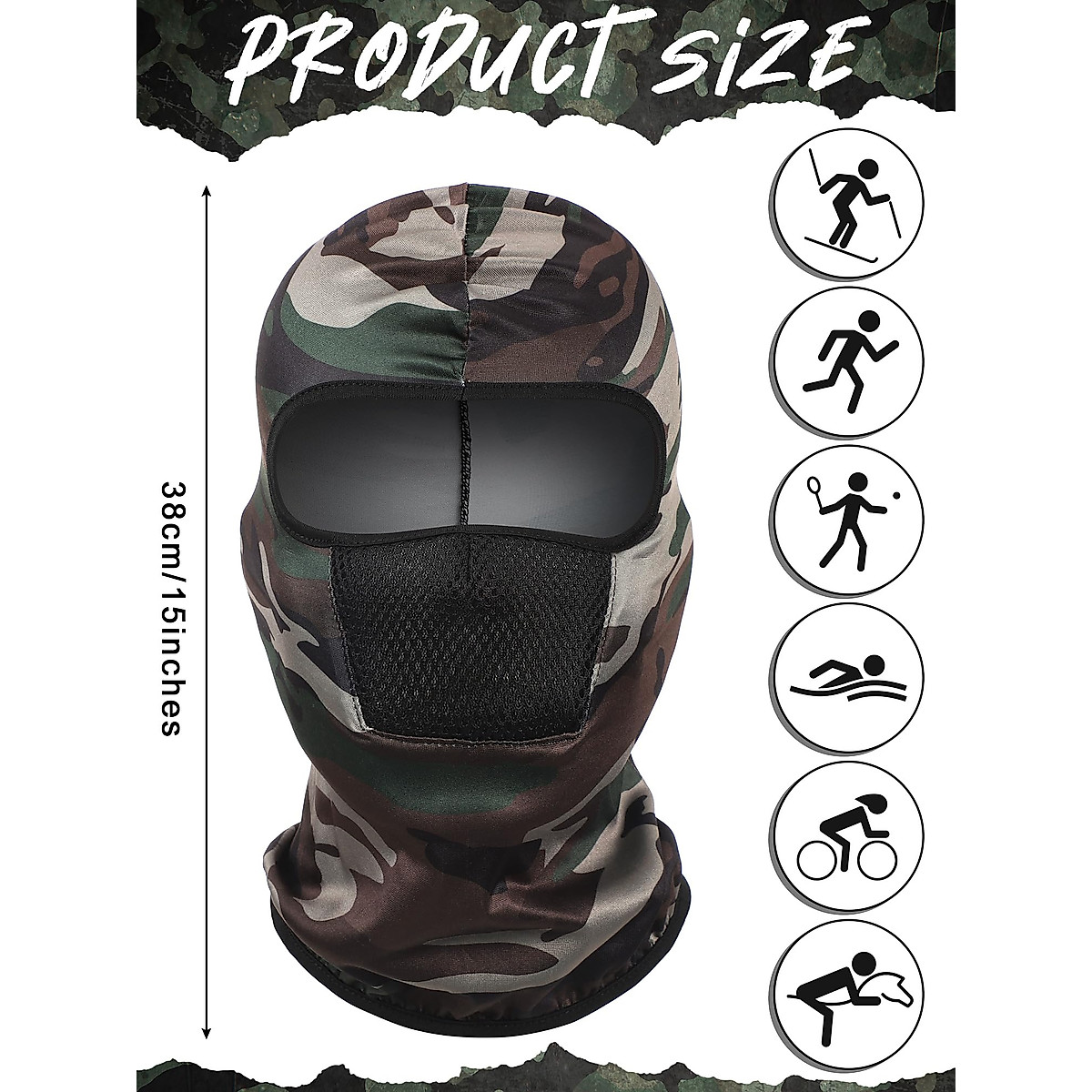 SATINIOR 9 Pieces Balaclava Ski Mask Cover Breathable Sun Dust Protection Full Face Cover for Winter Outdoor Activities (Camouflage, Medium)