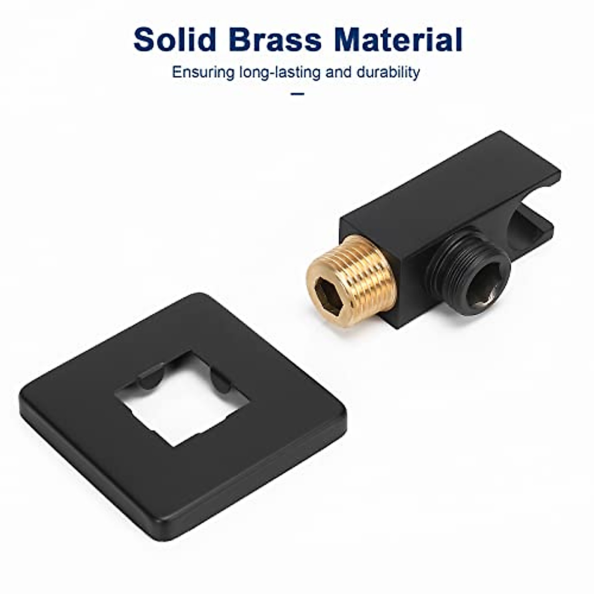 NearMoon Wall Supply Elbow with Handheld Shower Holder - Solid Brass Square Shower Bracket with Flange G1/2 Shower Hose Connector, Wall Mounted Drop Union Male Water Outlet (Matte Black)