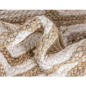 Unique Loom Braided Jute Collection Classic Quality Made Hand Woven with Geometric Design Area Rug, 9' 0" x 12' 0", Ivory/Natural