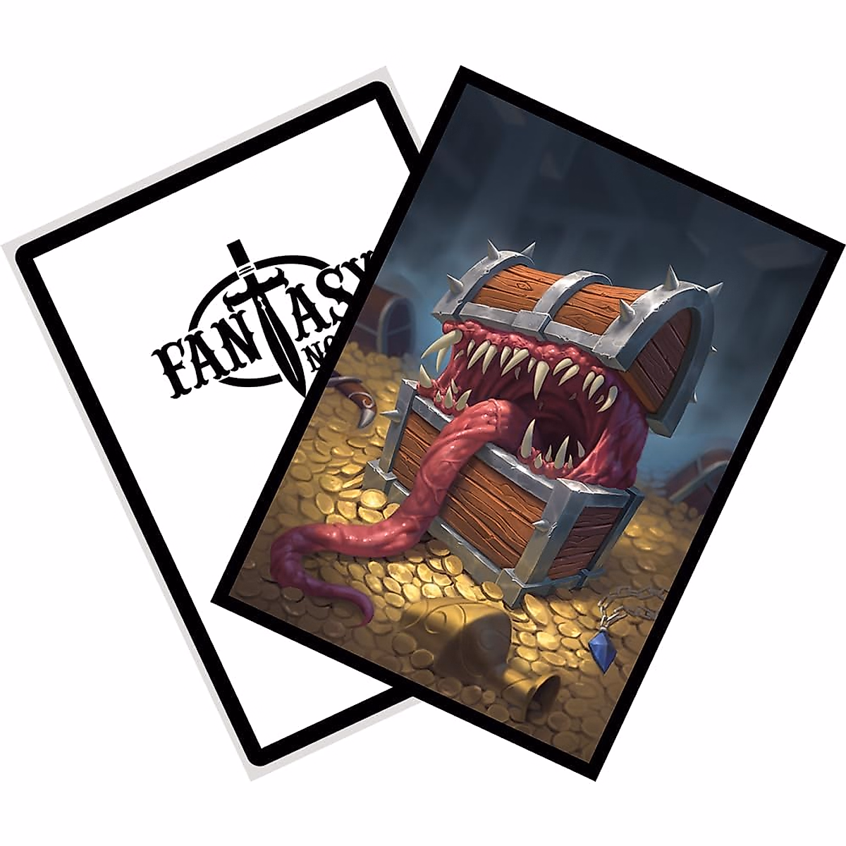 Fantasy North - Treasure Chest Mimic - 100 Smooth Matte TCG Trading Card Sleeves - Fits Magic MTG Commander Pokemon and Other Card Games - Playing Card Sleeves