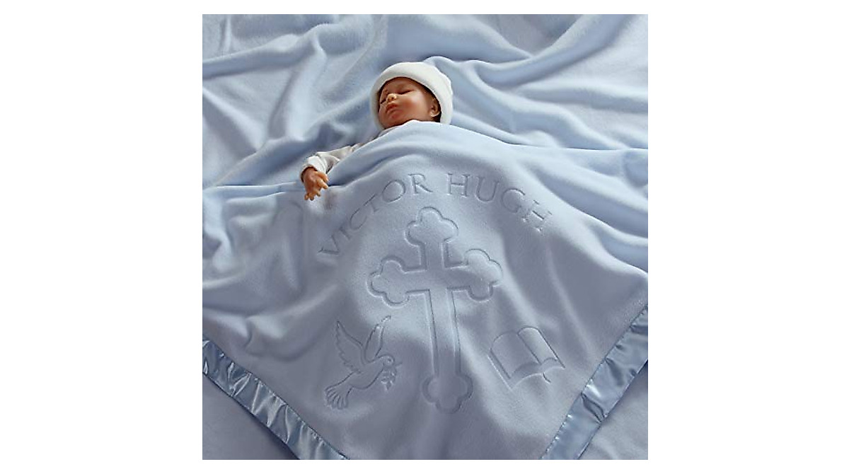 Personalized Baptism Baby Blanket for Boys - Custom Christening Gift