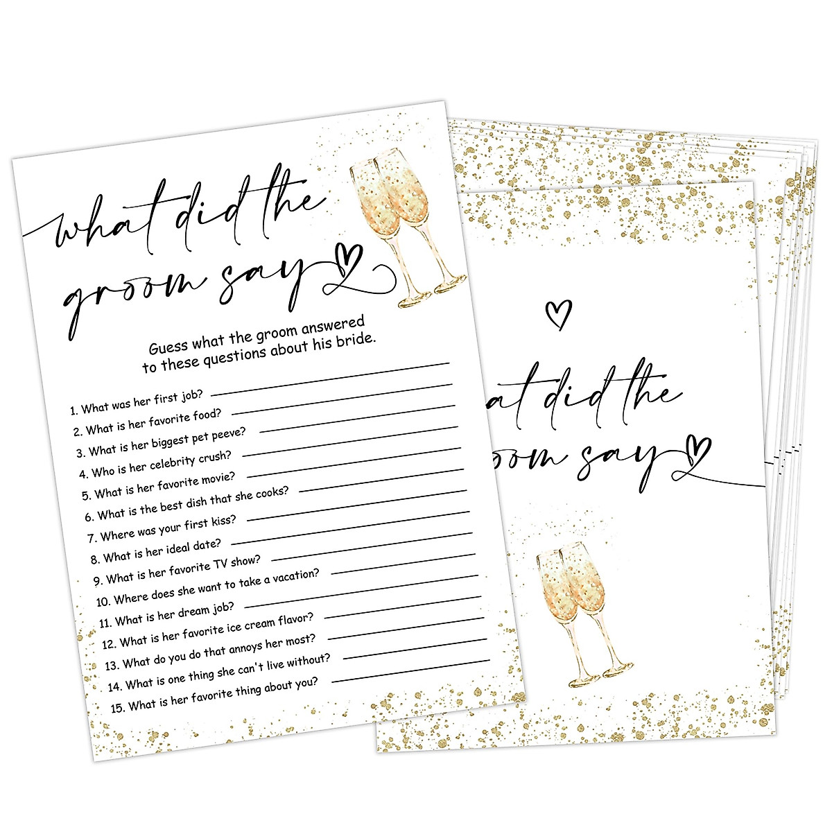 What Did the Groom Say Bridal Shower Game, Wedding Shower and Bachelorette Party - Set of 30 Cards, Gold Champagne Bridal Wedding Activities Game Cards for Guests, Bridal Shower Party Decorations-LK1