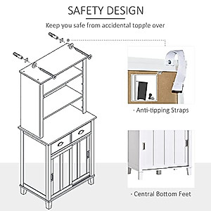HOMCOM 67" Freestanding Buffet with Hutch, Kitchen Pantry Storage Cabinet with Sliding Doors, Drawers and Open Shelves, Adjustable Shelving, White