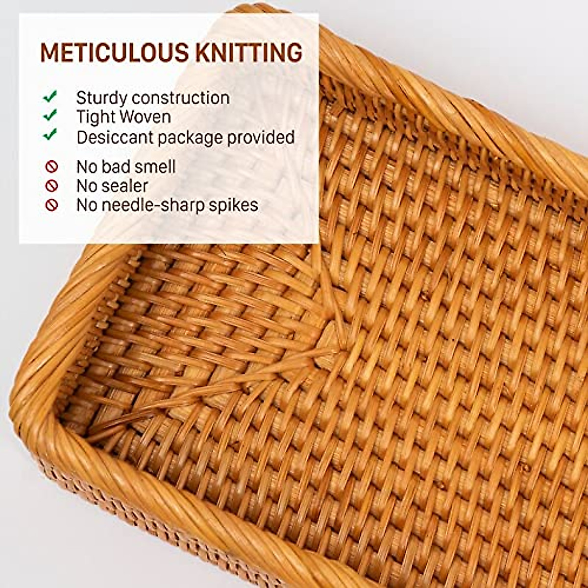 Rectangular long narrow Tray Rattan Tray Toilet Tank Tray Guest Towel Holder Bathroom Tray Basket For Toilet Paper Vanity Tray Wicker Baskets Decorative CLAYNIX (17x6x2 Inches, Natural)