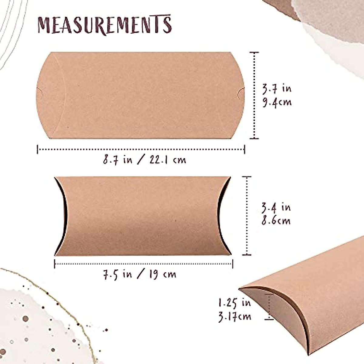 Pillow Boxes, 100-Pack Pillow Gift Boxes with Twine Rope, Kraft Mini Favor Boxes, 7.5 x 3.7 x 1.2 Inches