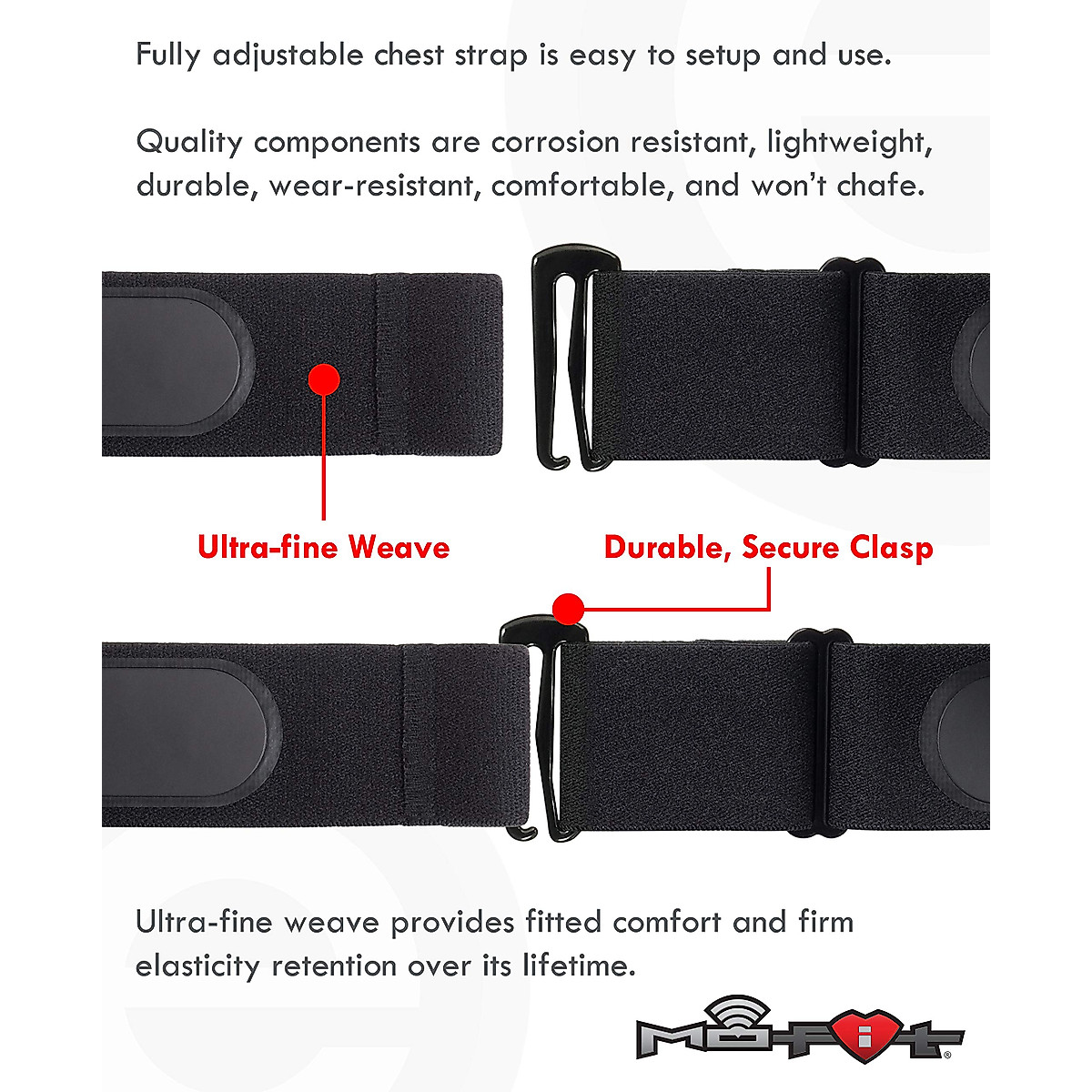 Mo-Fit Heart Rate Monitor Chest Strap for Garmin, Apple, Android, Peloton, Zwift, Strava, ANT+ and Most Bluetooth 4.0 Enabled Fitness Devices