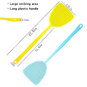 HAREOOS 6 Pack FlySwatters Set Plastic Fly Swatter Multi Pack, 17.5” Long Handle Manual Fly Swatters, Strong Flexible Fly Sweaters(6 Pack,3 Colors)