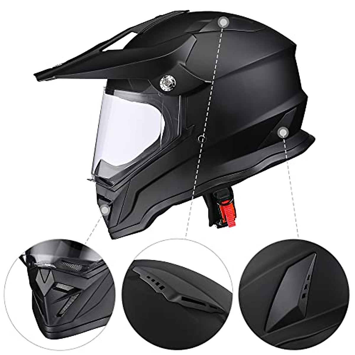 AHR Full Face Dual Sport Motorcycle Helmet Dirt Bike Off Road ATV Motocross Lightweight Helmet DOT Approved H-VEN35 (X-Large,Matte Black)