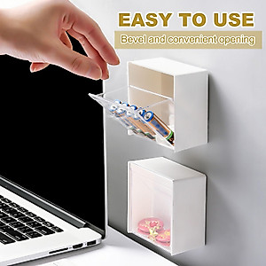 ABuff 10 Pack Wall Mounted Cotton Pads Holder Dispenser Self Adhesive Qtip Holder Small Acrylic Organizers and Storage Box for Cotton Ball, White Qtip Holder with Lid for Bathroom, 3.35 x 3.35 x 1.8In