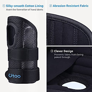 Utoo Carpal Tunnel Wrist Brace with 3 Stays for Women Men, Breathable Wrist Support Splint Night Support with Silky-smooth Cotton Lining, Hand Brace for Arthritis , Tendonitis, Sprains - Left Hand L/XL