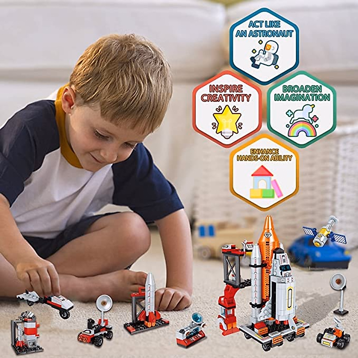 Space Exploration Shuttle Toys for 6 7 8 9 10 11 12 Year Old Boys 12-in-1 STEM Aerospace Building Kit Toy with Heavy Transport Rocket and Launcher Best Gifts for 6-12 Year Old Boys (566 PCS)