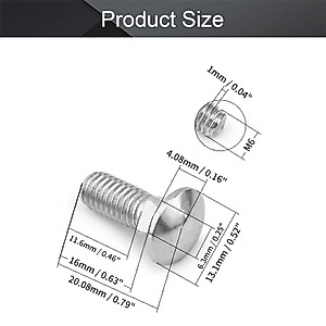 MroMax 10PCS Carriage Bolts M6x16mm Half Round Head Square Neck Bolt Fasteners 304 Stainless Steel Neck Carriage Bolt Silver Tone