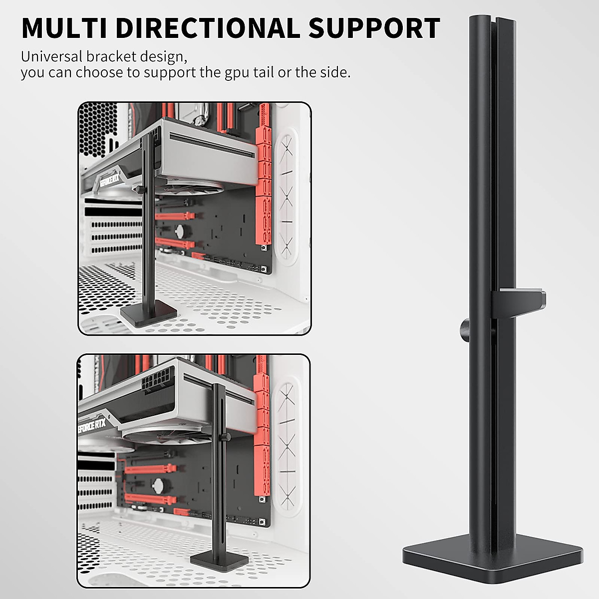 upHere Graphics Card GPU Brace Support Video Card Sag Holder/Holster Bracket, Anodized Aerospace Aluminum Black,Adjustable Height Support,GH02BK