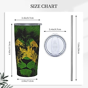 VKKOEWL Jamaican Flag Rasta Reggae Judah Lion Stainless Steel Insulated Tumbler 20 Oz Travel Water Bottle Coffee Mug Drink Cup With Lid Straw