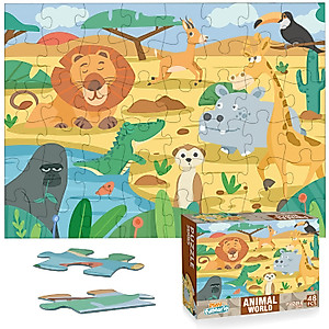 Jumbo Floor Puzzles for Kids Ages 3-5 4-8, Preschool Learning Toys Farm Animals Puzzles for Toddlers&Kids, 48 Pieces Blue Card Material (Animal World)