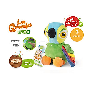 LA GRANJA DE ZENÓN Lorito Pepe Musical Stuffed Animal 8-Inch Soft and Huggable Plush Toy with Music, Beloved El Reino Infantil Character