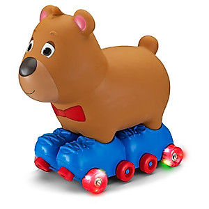 Kid Trax Silly Skaters Bear Toddler Foot to Floor Ride On Toy, Kids 1-3 Years Old, Soft and Inflatable, Single Rider, Light Up LED Rollerskates, Brown