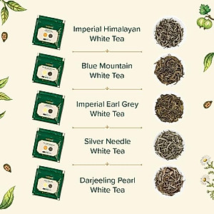 VAHDAM, Assorted White Tea Sampler Gift Set (25 Cups, 1.76oz) Gluten Free, Non GMO - 5 Unblended White Loose Leaf Tea Sampler | Tea Variety Pack | Tea Gift Set, Gifts for Women & Men