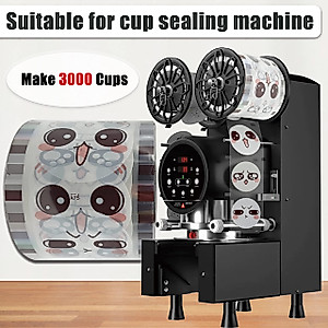 VorChef Cup Sealing Film Tea Cup Sealing Film Boba Cup Sealer Film 90-105 mm 3000 Cups for PP Plastic and Paper Cups (White)