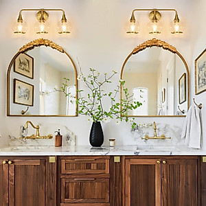 HAHZT Gold Bathroom Vanity Light 3-Lights Bathroom Light Fixtures Over Mirror with Clear Glass Shade 22.4 inch Wall Sconce Lighting Bath(Exclude E26 Bulb)