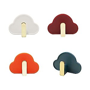 4Pcs Cloud Adhesive Hooks, Cute Wall Hangers Without Nails, Colorful Sticky Hooks, Decorative Hooks for Girls Bedroom, Hanging Coat Key Bag Hat Bathroom Robe Towel (4 Colors)