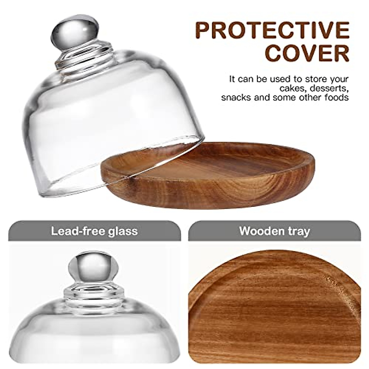 Cabilock Wooden Cheese Dome Mini Cheese Plant Platter with Glass Top and Wooden Base Rustic Decorative Cheese Mini Cake Platter Air Plant Terrarium(4.13 x 3.74 x 3.15 inches/12 x 11x 9cm)