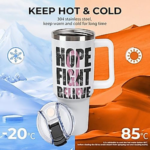 Hope Fight Believe - Breast Cancer 40oz Water Bottle Double Wall Insulated Tumbler with Handle Leakproof Travel Mug White-style
