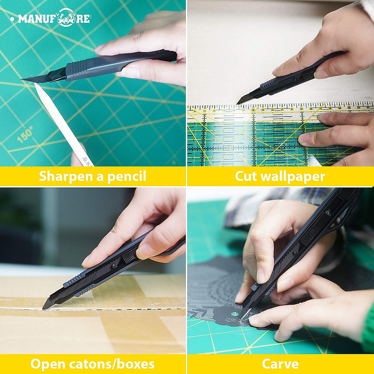 MANUFORE 5 Pack 9mm Snap-Off Knife 30 Degree Film Cutting Knife Box Cutter for Wallpaper, Paper, Crafts, Cartons