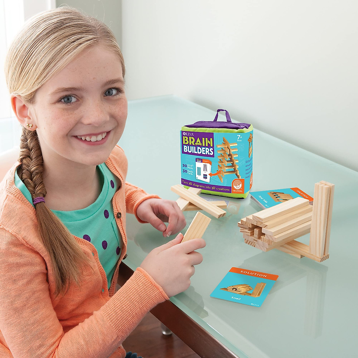 MindWare KEVA Brain Builders Set of 2: Original KEVA Brain Builders and KEVA Brain Builders Junior – Great Addition to STEM Building Toys and Classroom Games – 40 Planks & 70 Puzzles Total