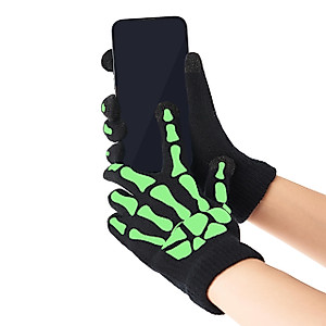 Spooktacular Creations Skeleton Gloves with Touchscreen, Glow in the Dark Short Skeleton Gloves for Adults, Kids, Halloween Costume Accessory, Cosplay Party