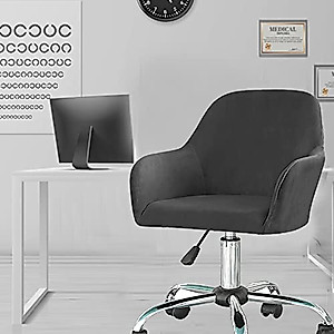 QINU KEONU Only 1 Black Velvet Swivel Armrest Curved Back Home Office Desk Chair Covers Stretch Wingback Dining Chair Cover Protector for Vanity Living Room (Black, 1)