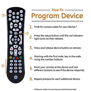 GE UltraPro Backlit Universal Remote Control, Samsung TV Remote, Universal TV Remote for Roku TV, Vizio, LG, Sony, Sharp, Apple TV, Smart TVs, Streaming Players, Blu-ray, DVD, 8-Device, Black, 41567